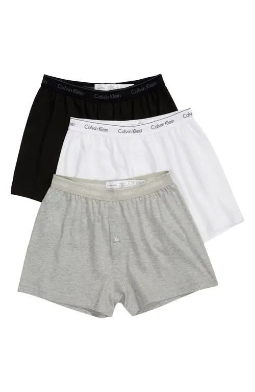 Calvin Klein Knit Cotton Boxers Set Of Three - Heather Grey/white/black