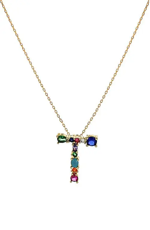 PANACEA Multicolor Crystal Initial Pendant Necklace - Multi - T