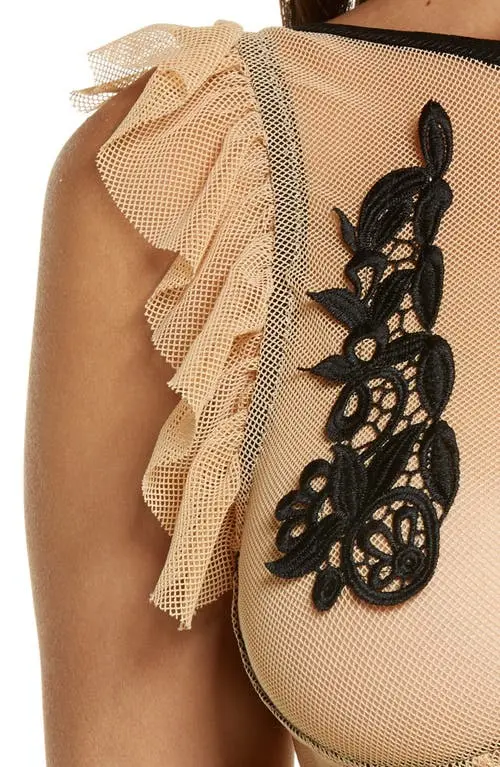 HAUTY Ruffle Trim Mesh Bralette & Skirt Set