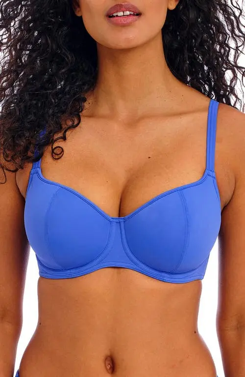 Freya Jewel Cove Underwire Sweetheart Padded Bikini Top - Plain Azure