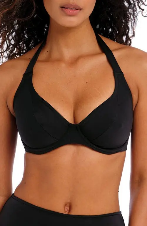 Freya Jewel Cove Underwire Halter Bikini Top - Plain Black