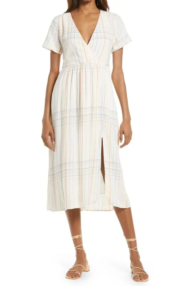Madewell Clara Plaid Linen Blend Midi Dress In Muted Blush - 58% Off |  Editorialist