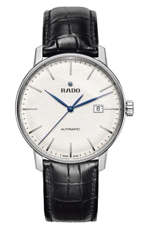 RADO Coupole Classic Automatic Embossed Leather Strap Watch - Black/white/silver