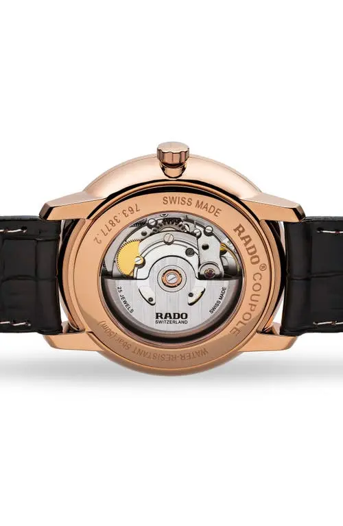 RADO Coupole Classic Automatic Embossed Leather Strap Watch - Brown/white/rose Gold