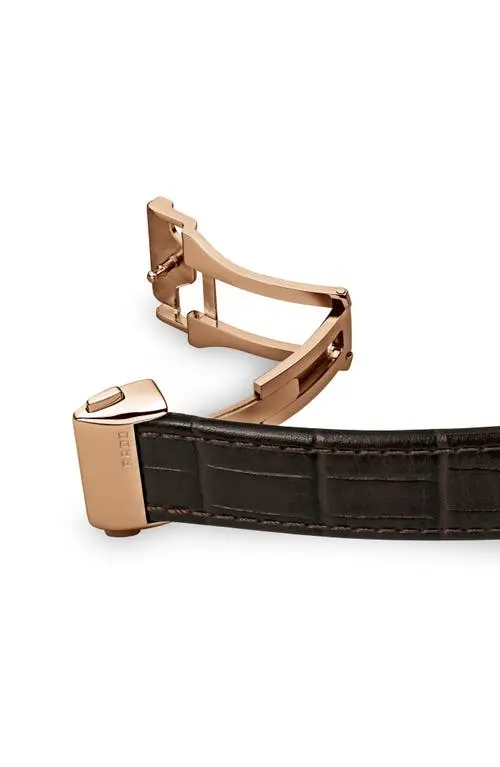 RADO Coupole Classic Automatic Embossed Leather Strap Watch - Brown/white/rose Gold