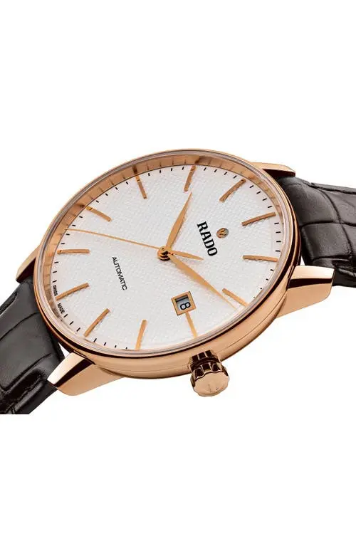 RADO Coupole Classic Automatic Embossed Leather Strap Watch - Brown/white/rose Gold