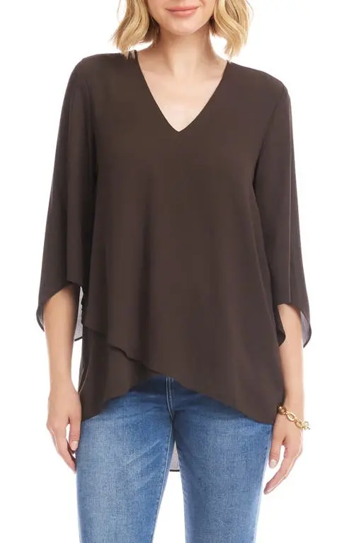 Karen Kane Asymmetrical Crepe Top - Dark Brown