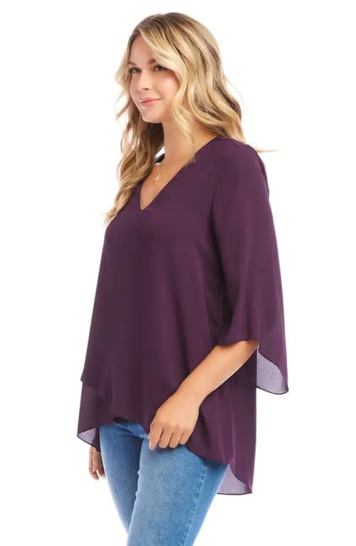 Karen Kane Asymmetrical Crepe Top - Eggplant