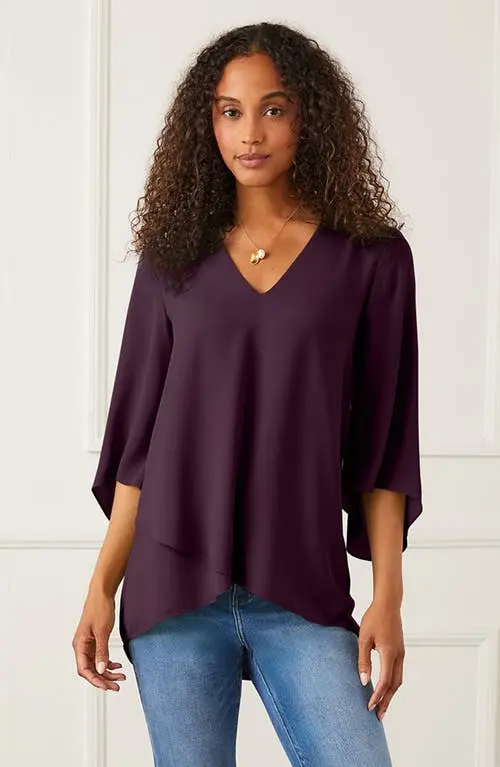 Karen Kane Asymmetrical Crepe Top - Eggplant