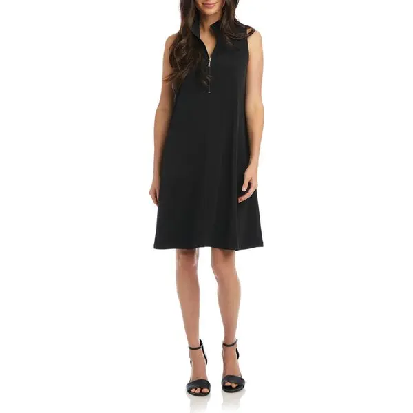 Karen Kane Travel Jersey Half Zip Shift Dress - Black