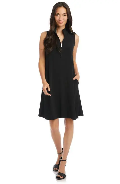 Karen Kane Travel Jersey Half Zip Shift Dress - Black