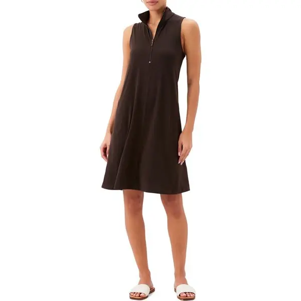 Karen Kane Travel Jersey Half Zip Shift Dress - Brown