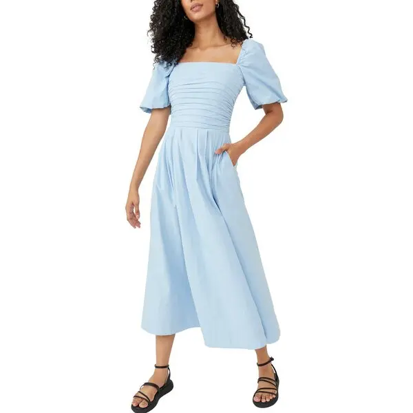 Free People Ain't She A Beaut Puff Sleeve Ruched Dress - Hot Spring