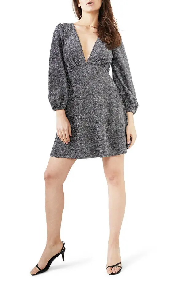 bardot metallic dress Bardot Marlena Long Sleeve Babydoll Dress In Metallic - 62% Off