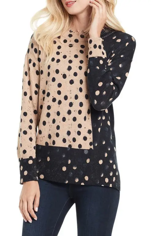NIC+ZOE Color Block Polka Dot Print Pullover
