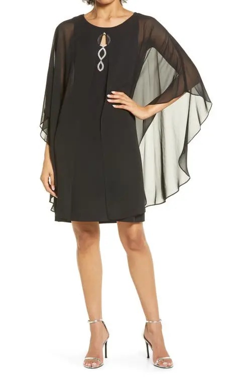 white christmas dresses Chiffon Cape Overlay Sheath Dress – Bella Rose main image 1
