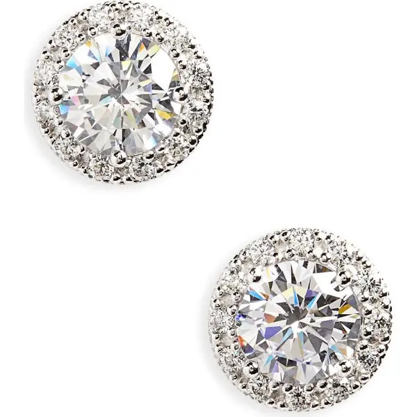 Nordstrom Halo Cubic Zirconia Stud Earrings - Platinum Plated Silver