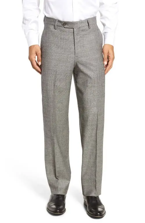 Berle Touch Finish Flat Front Plaid Classic Fit Stretch Wool Trousers - Black/white