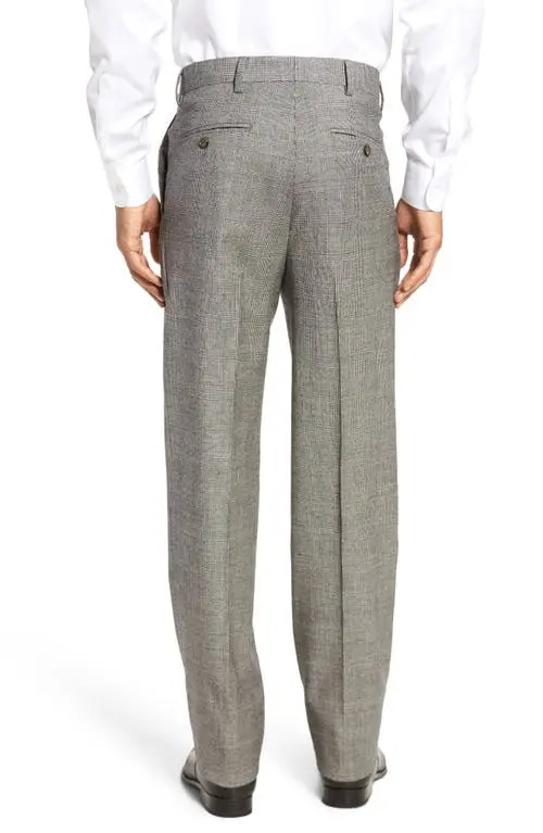 Berle Touch Finish Flat Front Plaid Classic Fit Stretch Wool Trousers - Black/white