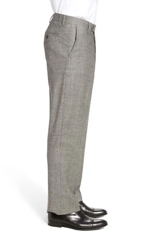 Berle Touch Finish Flat Front Plaid Classic Fit Stretch Wool Trousers - Black/white