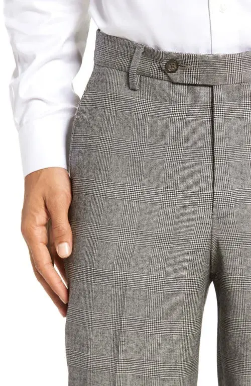 Berle Touch Finish Flat Front Plaid Classic Fit Stretch Wool Trousers - Black/white