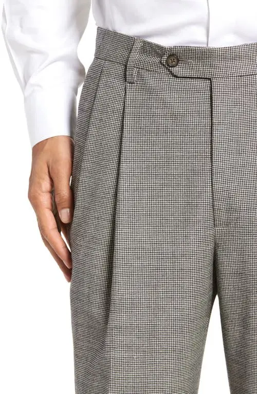 Berle Touch Finish Pleated Houndstooth Classic Fit Stretch Wool Dress Pants
