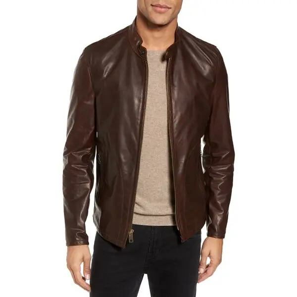 SCHOTT Café Racer Leather Jacket - Brown