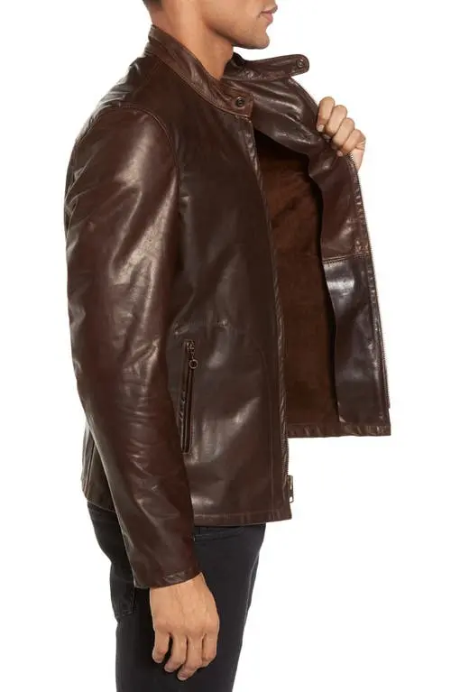SCHOTT Café Racer Leather Jacket - Brown