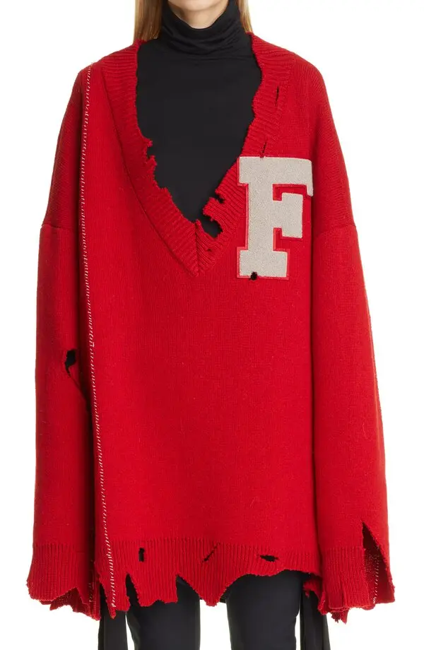 超美品 RAF SIMONS ビッグシルエット ニット アーカイブ 16AW Raf Simons Archive Redux Aw '16 Oversize Destroyed Sweater - Red