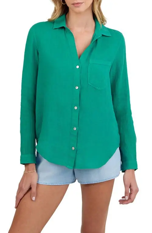 Bella Dahl Garment Dyed Linen Button-up Shirt - Aqua Green
