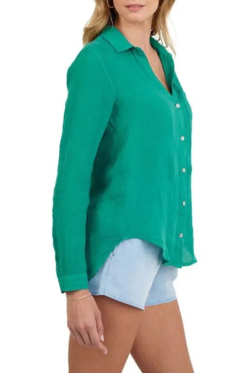 Bella Dahl Garment Dyed Linen Button-up Shirt - Aqua Green