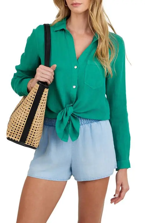 Bella Dahl Garment Dyed Linen Button-up Shirt - Aqua Green