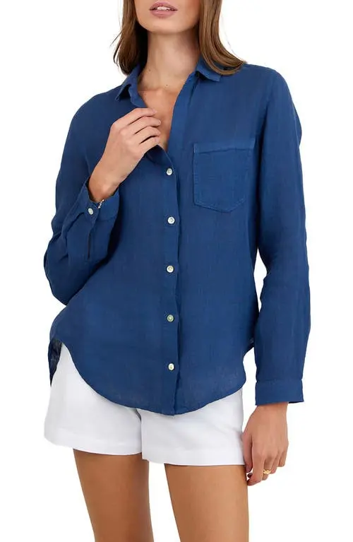 Bella Dahl Garment Dyed Linen Button-up Shirt - Midnight Surf