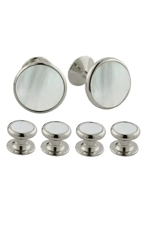 David Donahue Inlay Cuff Link & Stud Set - Silver M.o.p