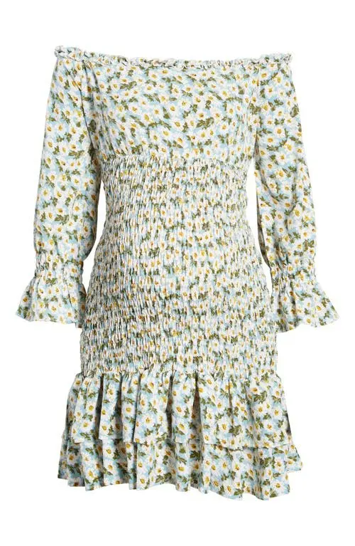 SAVI MOM Daisy Flora Off The Shoulder Ruffle Maternity Dress