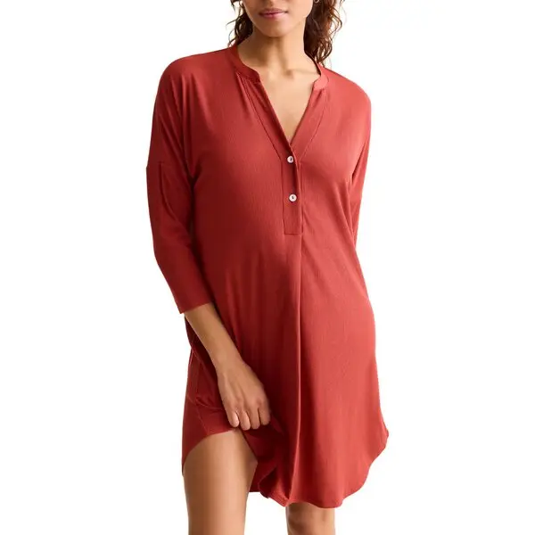 Fleur't Dolman Three Quarter Sleeve Nightshirt - Chili Rib