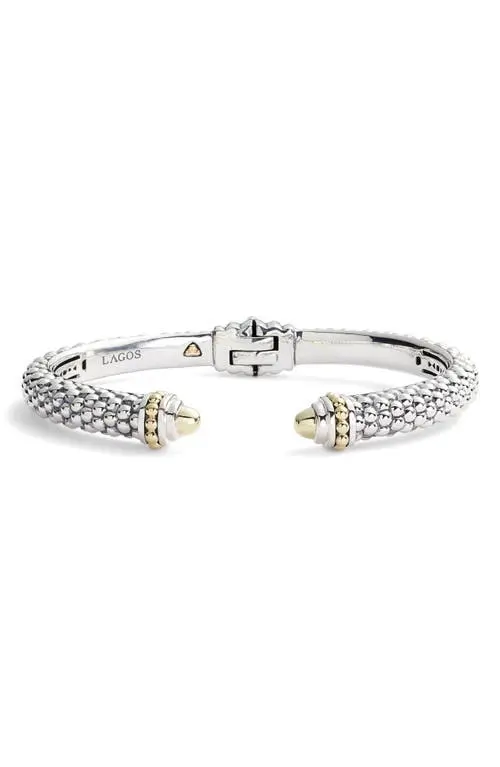 Lagos Signature Caviar Hinged Cuff Bracelet - Silver