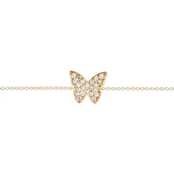 Ef Collection Diamond Butterfly Pendant Bracelet - Yellow Gold