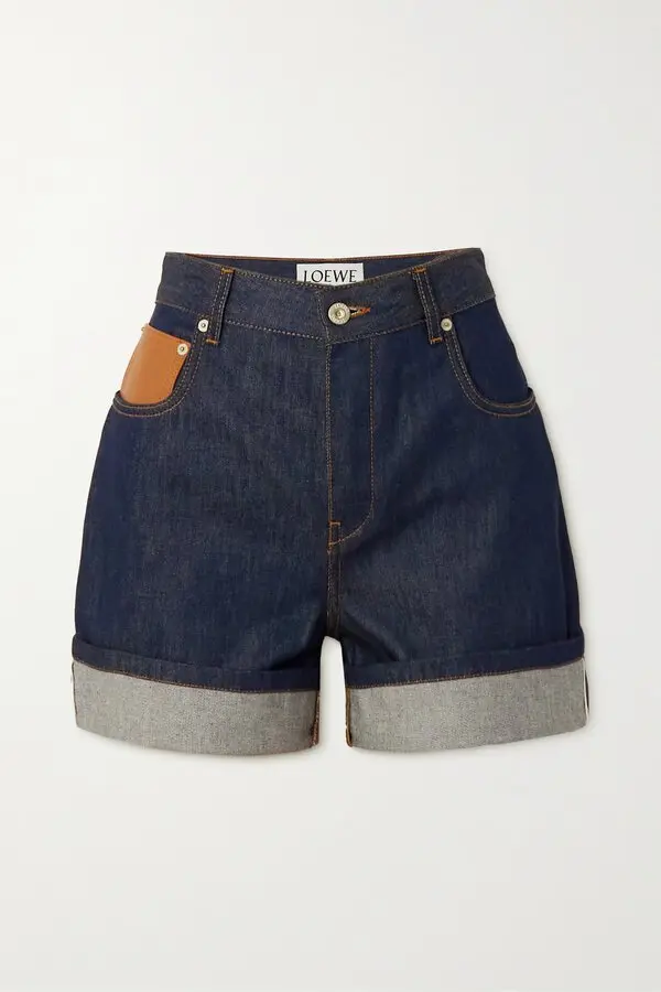 Loewe Leather-trimmed Denim Shorts