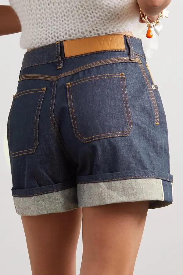 Loewe Leather-trimmed Denim Shorts