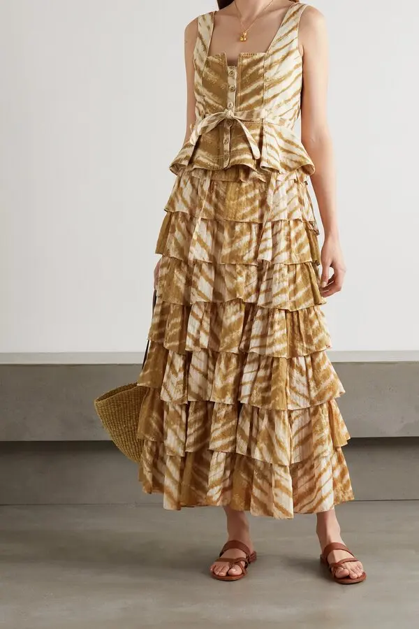 Ulla Johnson Margot Ruffled Tiered Tie-dyed Cotton Skirt