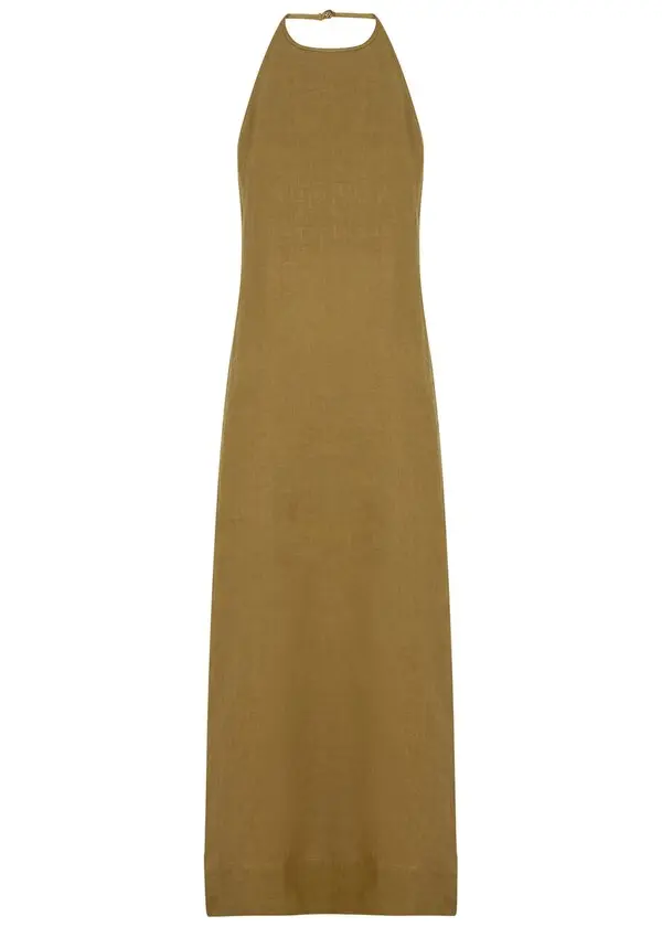Three Graces London Harisha Olive Linen Midi Dress In Khaki - 41% Off |  Editorialist