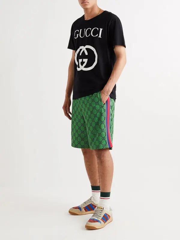 Gucci Webbing-Trimmed Monogrammed Tech-Jersey Drawstring Shorts