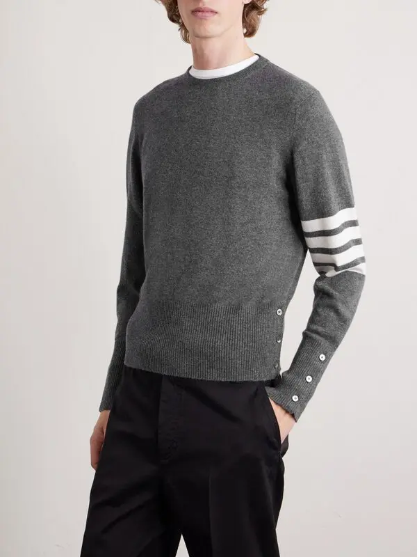 Thom Browne Slim-fit Striped Cashmere Sweater - Gray