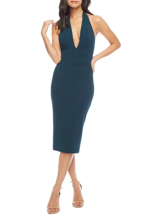 Dress The Population Vanessa Halter Midi Dress - Pine