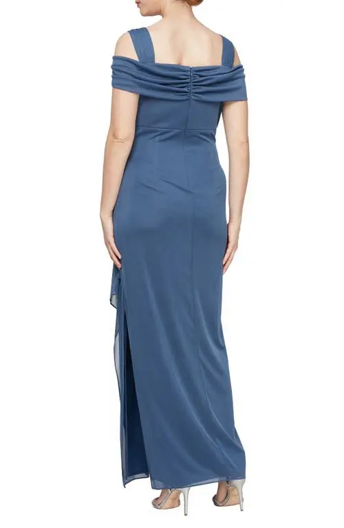 Alex Evenings Embellished Cold Shoulder Column Gown - Wedgewood