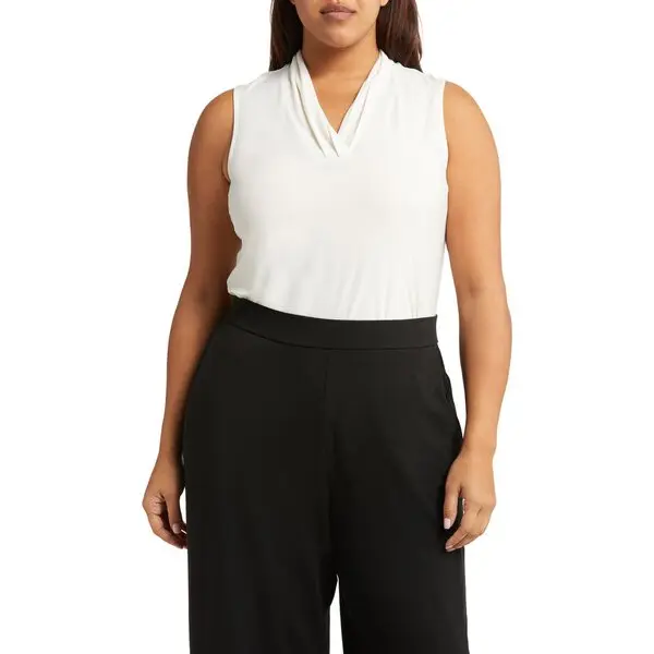 Anne Klein Triple Pleat Sleeveless Blouse - Anne White