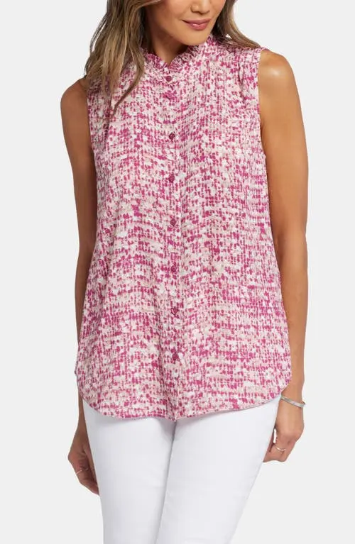 NYDJ Print Ruffle Neck Sleeveless Top - Pink Moon