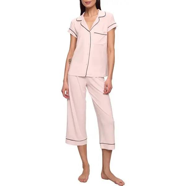 Eberjey Gisele Short Sleeve Cropped Pajamas - Sorbet/ Black