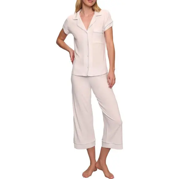 Eberjey Gisele Short Sleeve Cropped Pajamas - White/ice Blue